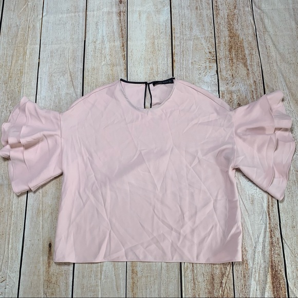 Zara | Tops | Zara Light Pink Ruffle Sleeves Top | Poshmark